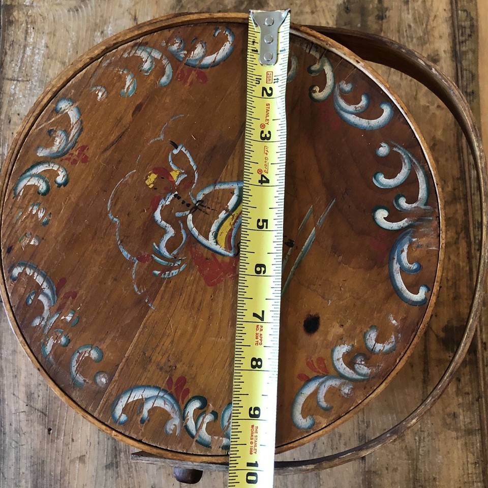 Primitive Wood FIRKIN Salt Bucket Hand Painted Dutch Dancing w/Lid 10 ...