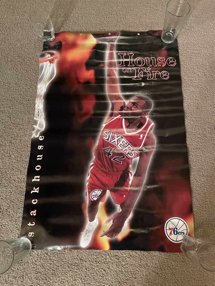 Vintage JERRY STACKHOUSE POSTER "HOUSE ON FIRE" 1990s PHILADELPHIA ...