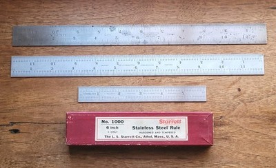 (3) Starrett Rules-No. 604R 12"; No. 375 Shrink 3/16" To FT; No. 1000/4 ...