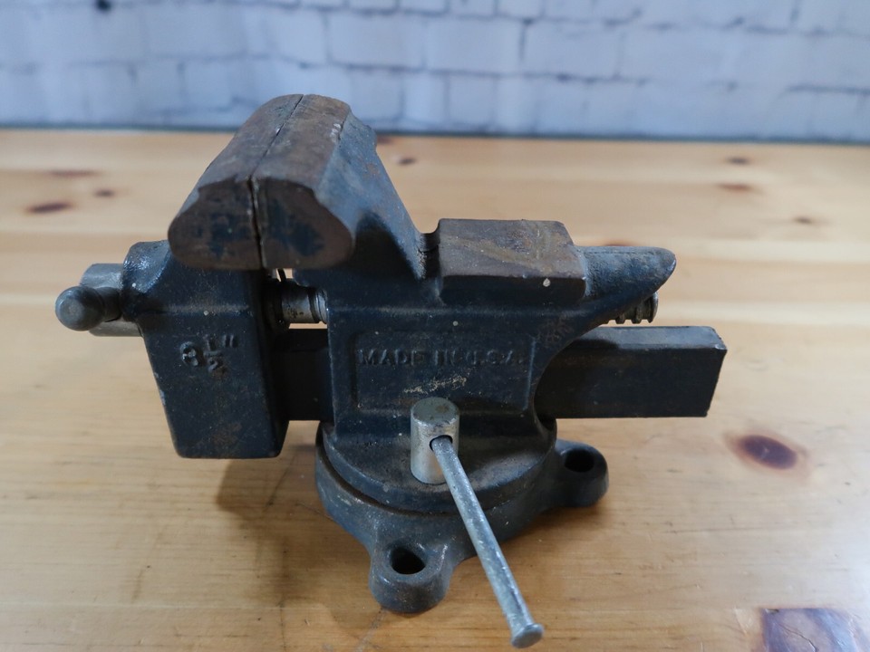 VINTAGE DUNLAP SWIVEL ANVIL BENCH VISE CAST IRON VICE,3-1/2”JAW MADE IN ...