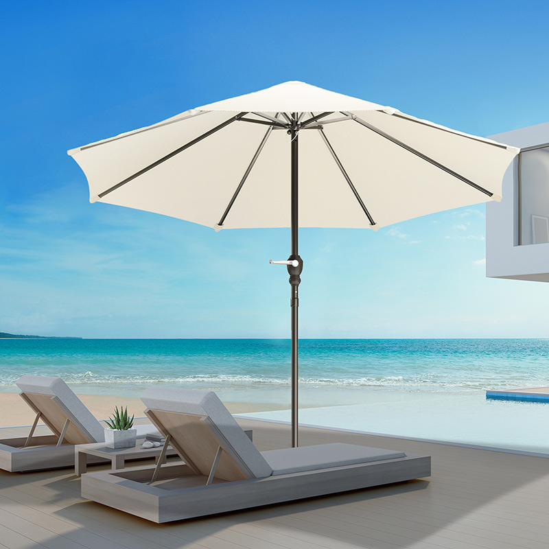 9 ft Outdoor Market 8 Steel Ribs Umbrella Poolside Table Sun Shade w ...