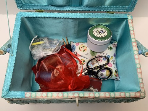 Sewing Basket Notions Keepsake Box Treasure Hope Chest Nest Vintage ...