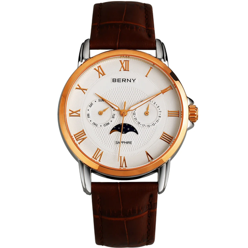 Berny Luxury Men’s Moon Phase Watch Miyota 6P20 Sapphire Day Date 39mm ...