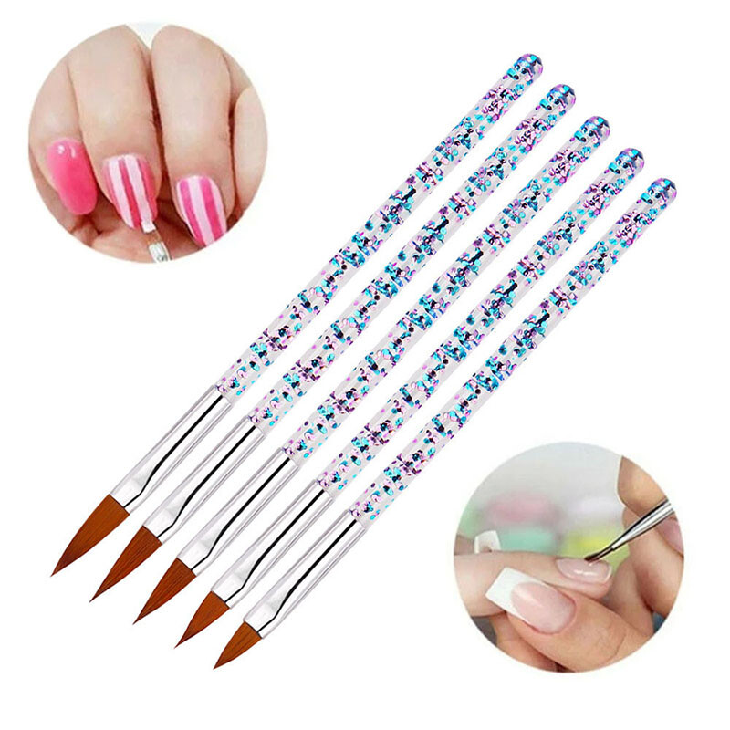 5PCS/Set Kolinsky Sable Acrylic Nail Art Brush Crimped Crystal Handle ...