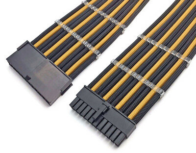 24pin ATX / CPU Black Gold Sleeved Extension Cable 30cm Shakmods 2 ...