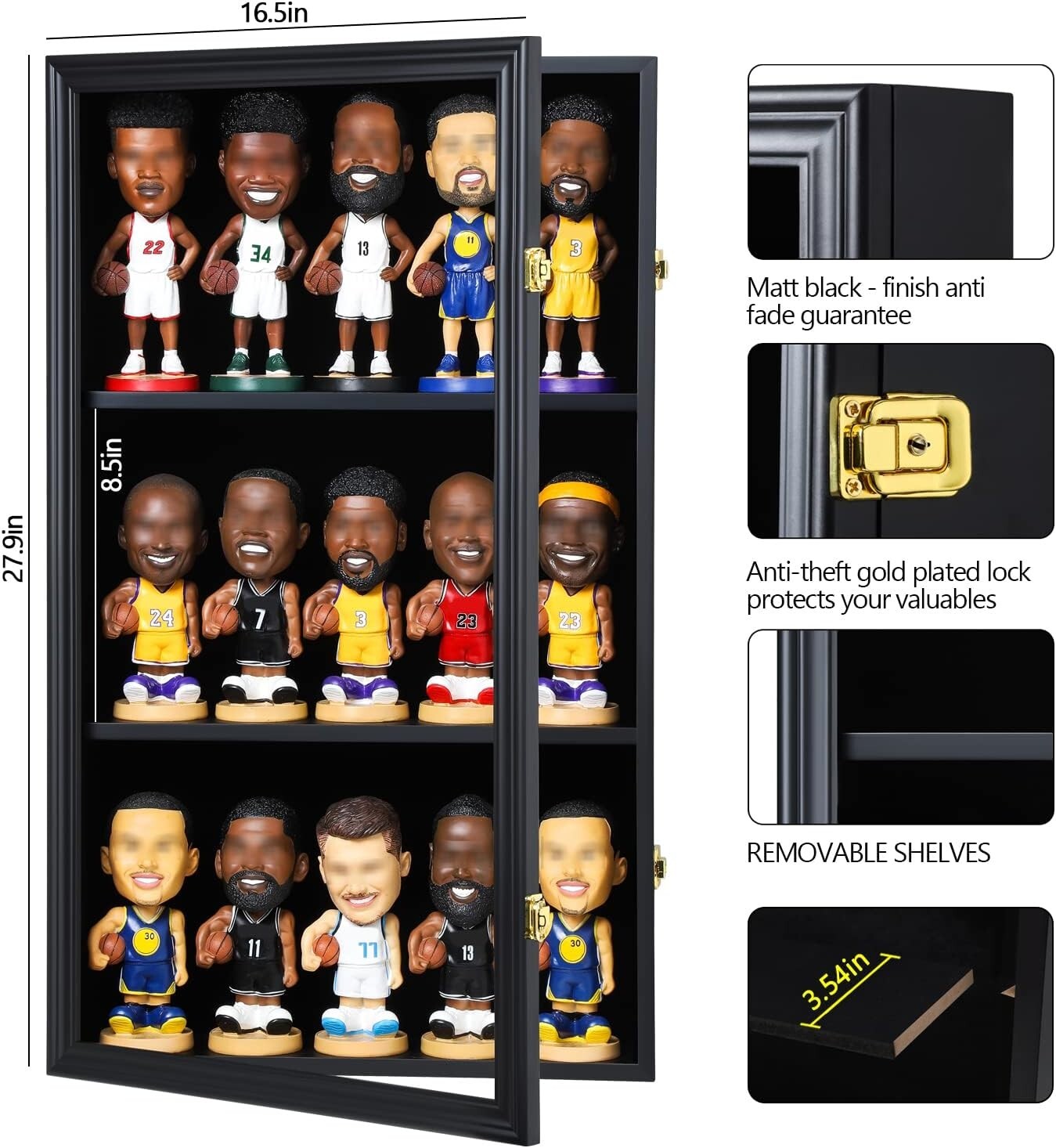 Bobblehead Display Case 15 Pcs Action Figure Black Wood Wall Mount Rack ...