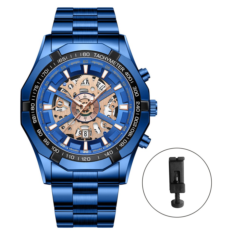 Men's Luxury Stainless Steel Mechanical Look Quartz Date Wrist Watch ...