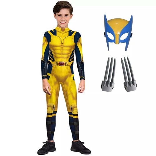 Wolverine Costume for Kids Boy Superhero Halloween Cosplay Jumpsuit ...