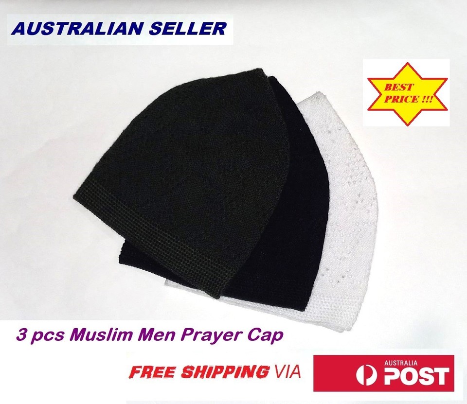 3 X Muslim Men Islamic Hat/ Prayer Cap Stretchable One Size (tupi/Kufi ...