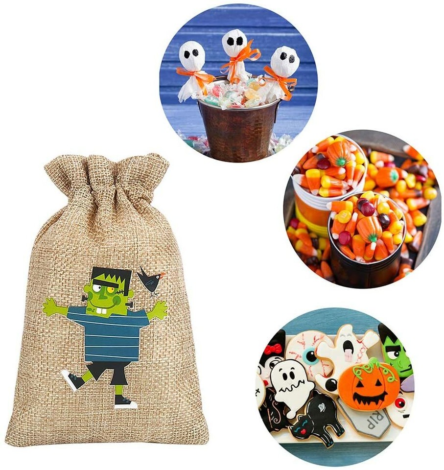 24 Pack, Halloween Party Trick or Treat Candy Sweet Drawstring Burlap ...