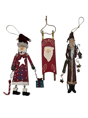 Lot Of 3 Vintage Jointed Santa Claus Wood Christmas Ornament Painted ...