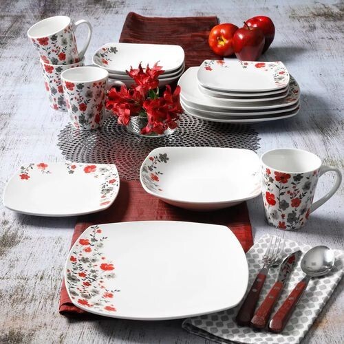 16pc Gibson Home Rosetta Floral Fine Ceramic Dinnerware Set White | eBay