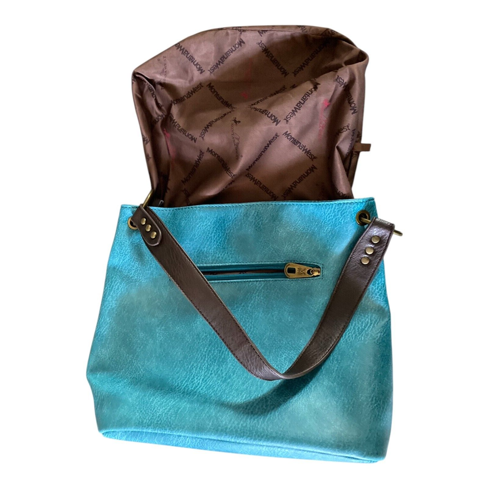 MONTANA WEST AQUA & BROWN TOP ZIP SHOULDER BAG EXCELLENT CONDITION | eBay