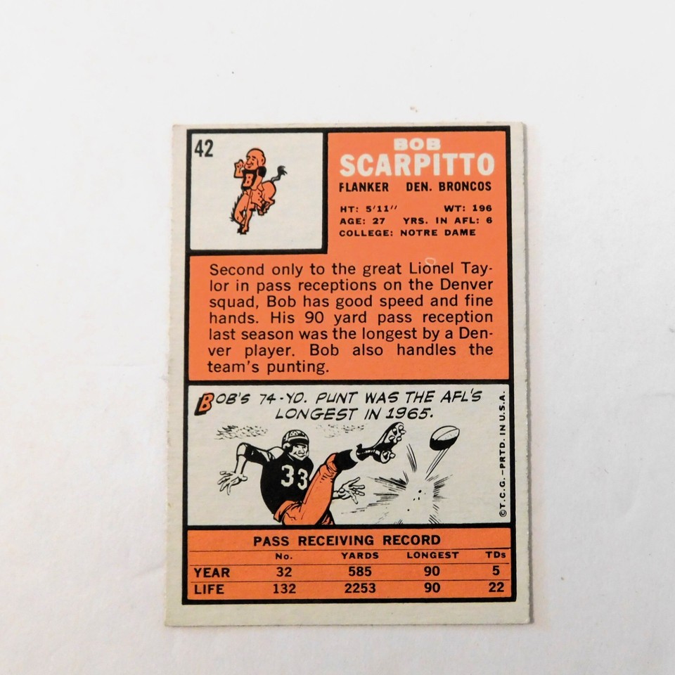 1966 TOPPS #42 Bob Scarpitto Denver Broncos Football Card | eBay