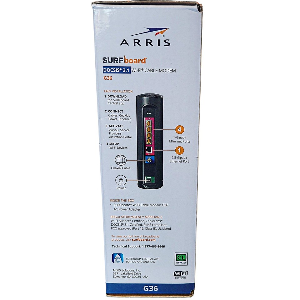 Arris Surfboard G36 DOCSIS 3.1 Multi Gig Cable Modem AX3000 Wi-Fi 6 ...