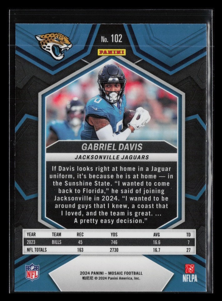 Gabriel Davis 2024 Panini Mosaic #102 Jacksonville Jaguars FOOTBALL ...