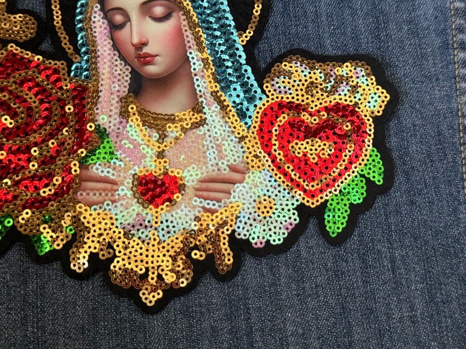 Royal Madonna Virgin Mary Fabric & Sequin Large Appliqué Baroque Queen ...