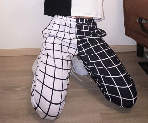 Womens Checkered Half Black & Half White Pants Check Plaid Gothic ...