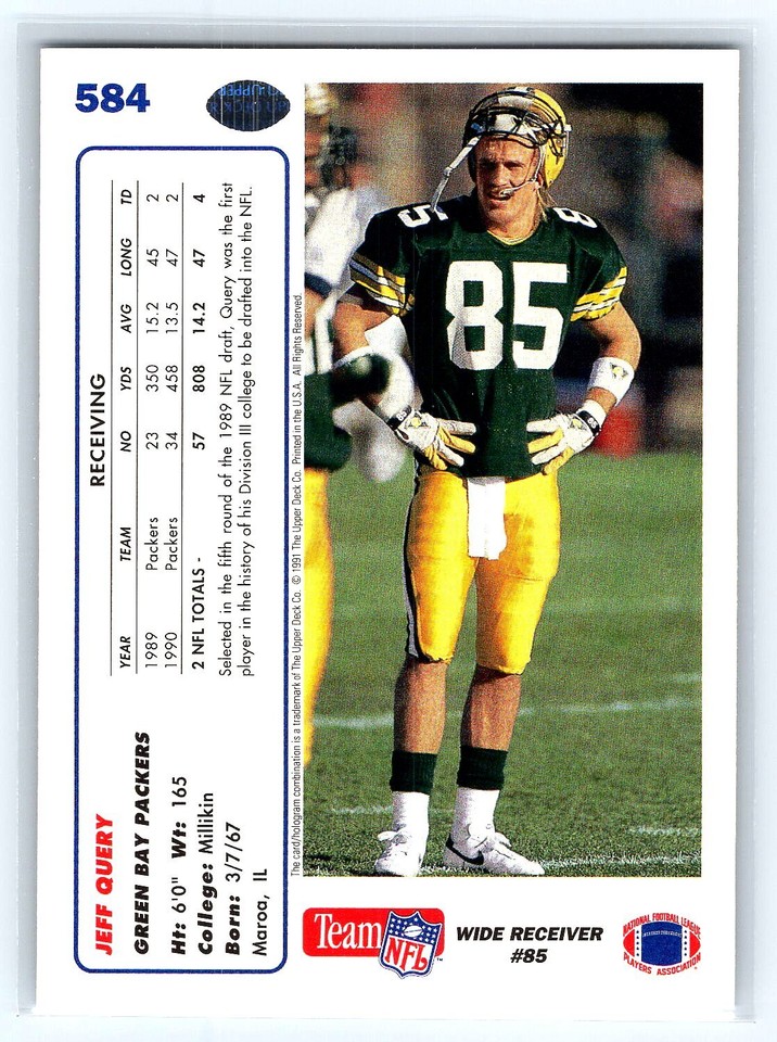 1991 Upper Deck #584 Jeff Query Football Green Bay Packers | eBay