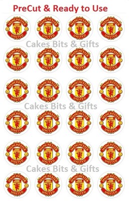 24 x MANCHESTER UNITED FC LOGO Edible Wafer Cupcake Toppers PreCut ...