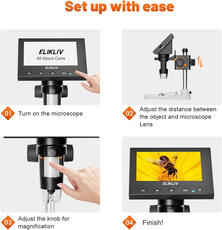 LCD Coin Magnifier with Ultimate 1000x Zoom, 8 LED Lights, and ...