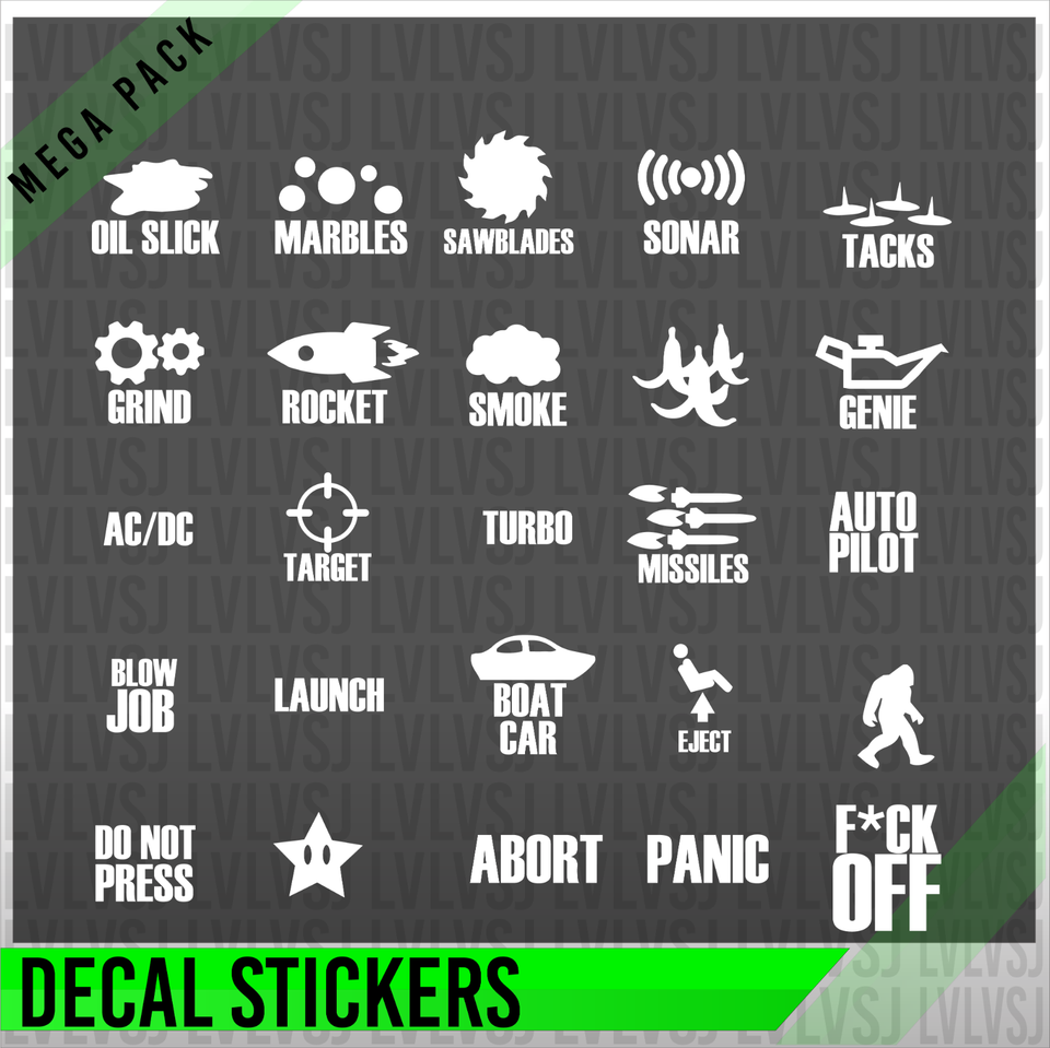 25 Funny Car Button Stickers – Humorous Dashboard Switch Label Decals ...