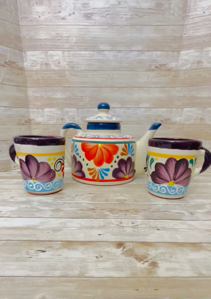 Cafetera Lechera Tetera Barro Mexicano 2 Tazas Engove Mexican Coffee ...