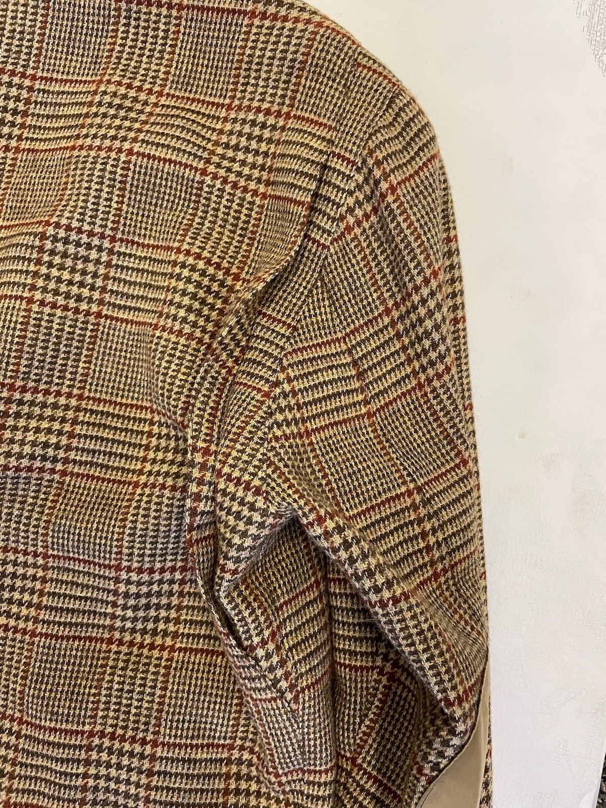 Faconnable Made in Italy Vintage Leather Trim Wool Check Tweed 3-Button ...