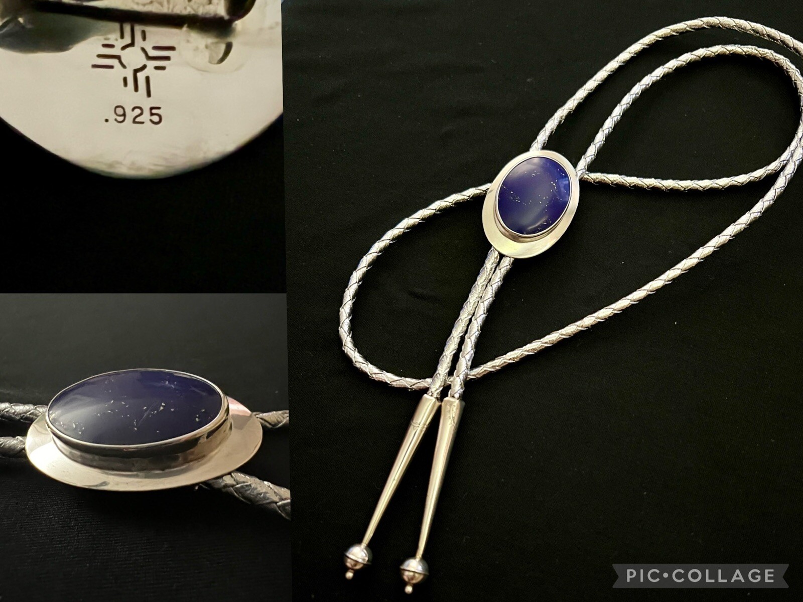 925 Sterling Silver & Blue Stone Bolo Tie w/ Hallmark 19 Inches | eBay