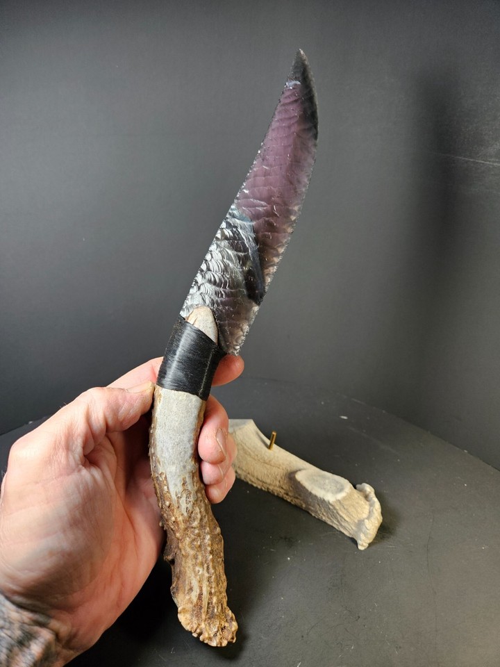 HUGE HOT RAINBOW Obsidian Knife Bone Handle Bushcraft Wilderness ...