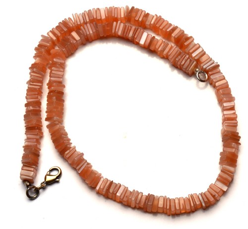 NATURAL GEM PEACH COLOR MOONSTONE 6MM SQUARE HEISHI BEADS 17" NECKLACE ...
