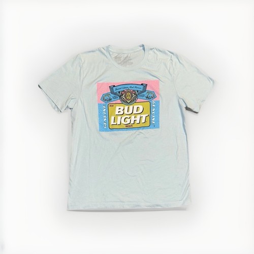 Brew City Beer Gear Genuine Bud Light Beer Retro Style Lt Blue T-Shirt ...