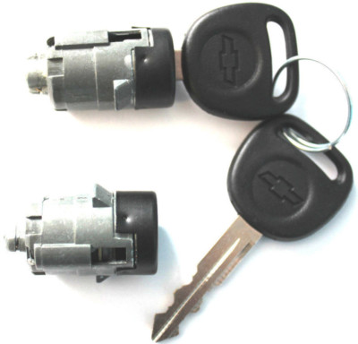 NEW CHEVY 2 (PAIR) OEM DOOR LOCKS CYLINDER LOCKSET + 2 OEM LOGO KEYS TO ...