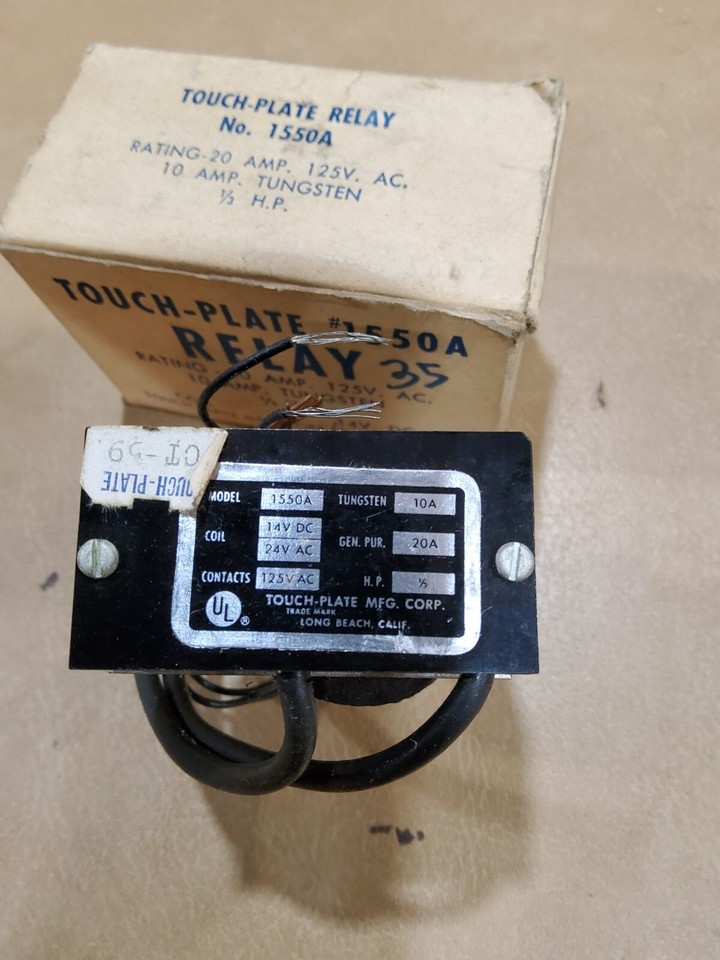TOUCH-PLATE #1550A RELAY 20 AMP, 125 VAC, 10 AMP TUNGSTEN, 1/3 HP, COIL ...