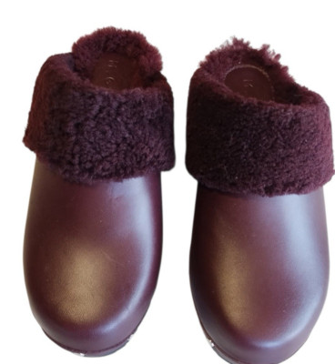 M Gemi Clogs Women Wine Red Leather Shearling Lining Wedge Italy Sz 36. ...