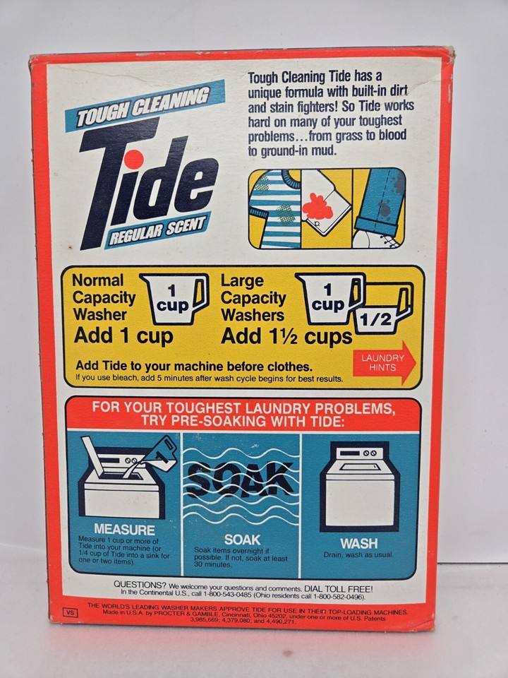 TIDE Regular Scent Laundry Detergent 17oz Unopened Full Box 1980's ...