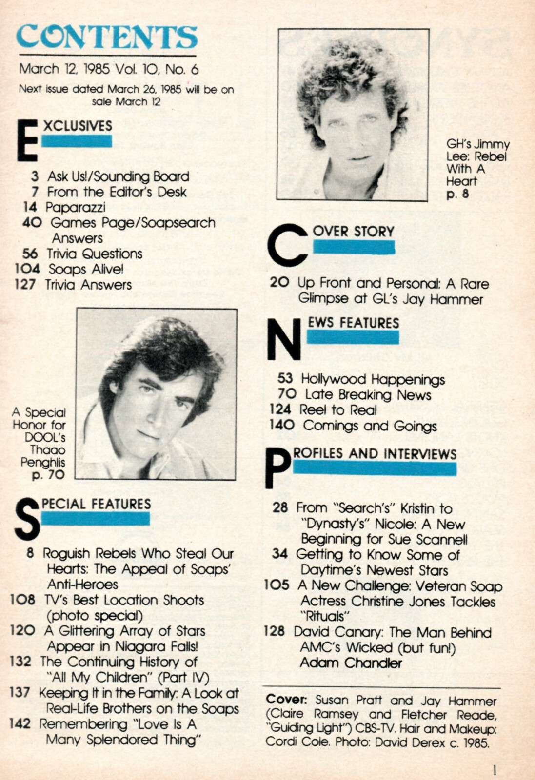 Soap Opera Digest Magazine March 12 1985 Susan Pratt Jay Hammer Guiding ...