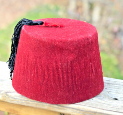 Vintage Fez Turkish Ottoman Hat tarboosh handmade wool silk in dark red ...