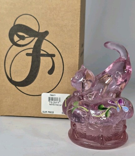 Fenton Pink Cat Trinket Box Hand Painted Butterfly Signed | eBay