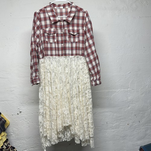 Origami By Vivien L/XL Long Sleeve Half Button Down Dress Red/White ...