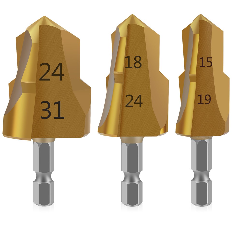 3Pcs Pipe Reaming Drill Bits 6.1 cm Heavy Duty Steel Pipe Reamer Tool ...