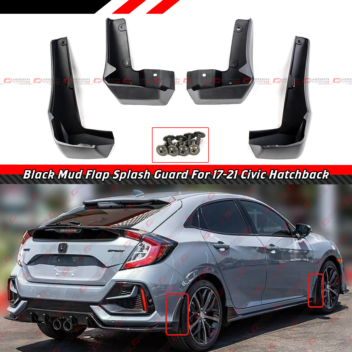 For 2017-2021 Honda Civic Hatchback 5dr FK4 FK7 Mud Flaps Splash Guards ...