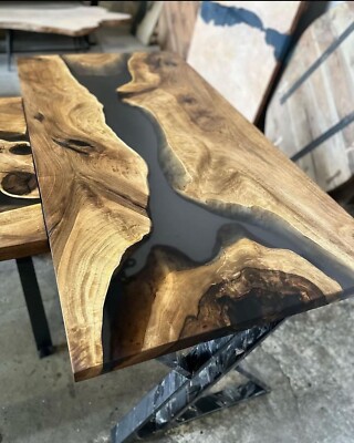 Buy Custom Epoxy Resin River Table, Solid Walnut Wood Dining Table Home Decor | eBay