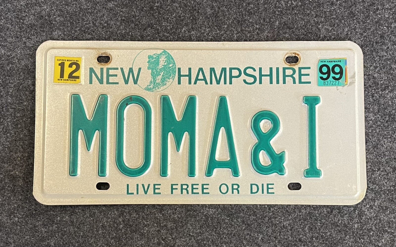 1999 New Hampshire Vanity License Plate Nice Tag MOMA&I NH 99 Mom Momma ...