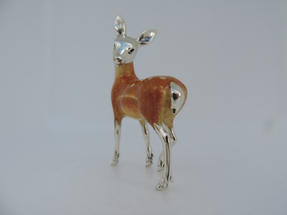 SATURNO 925 Sterling Silber Emaille HIRSCH REHKITZ Miniatur Figur 36gr ...