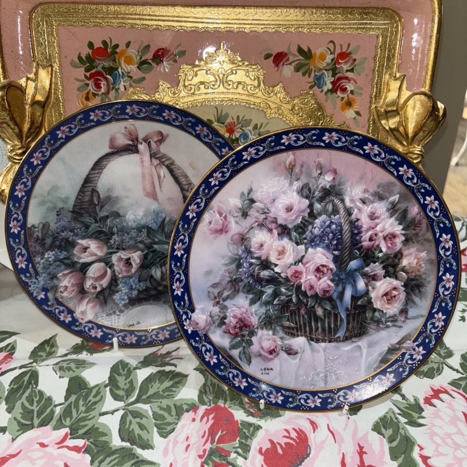 2 x Lena liu’s Basket Bouquets Plates Roses and tulips ️ | eBay UK