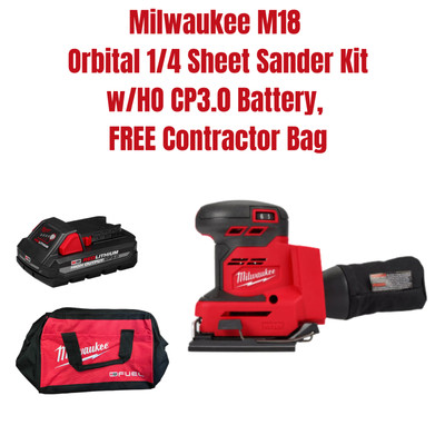 Milwaukee M18 Orbital 1/4 Sheet Sander Kit 2649-20 w/3.0 Battery & FREE ...