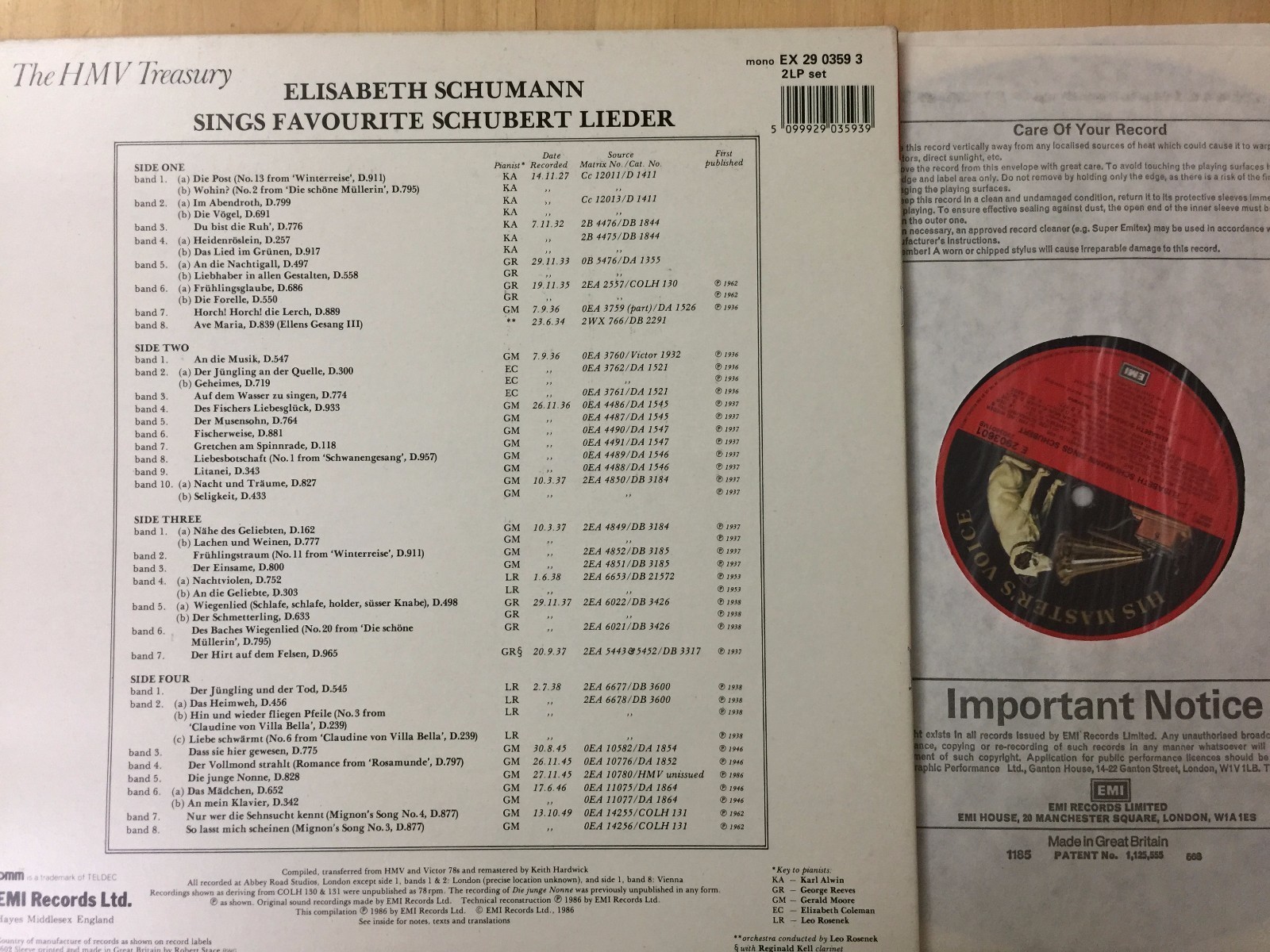 EMI EX 2903593 ELISABETH SCHUMANN*Schubert Lieder*2 LP gategold NM | eBay