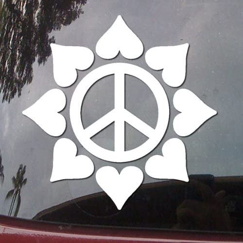 Peace Heart Flower - White Vinyl Decal Car Truck Windows laptop ...