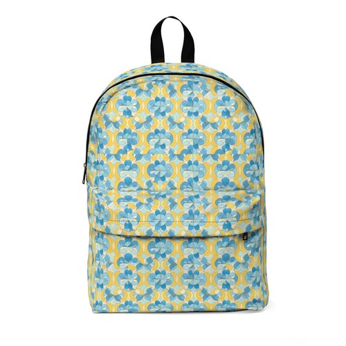 Backpack Powder Light Blue Yellow White Pattern Print Art Zipper School ...